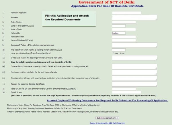 Delhi Domicile Certificate